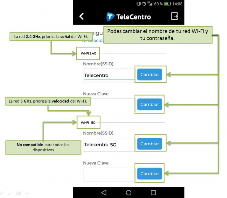 Administración de tu red Wi-Fi de TeleCentro en la app de Sucursal ...